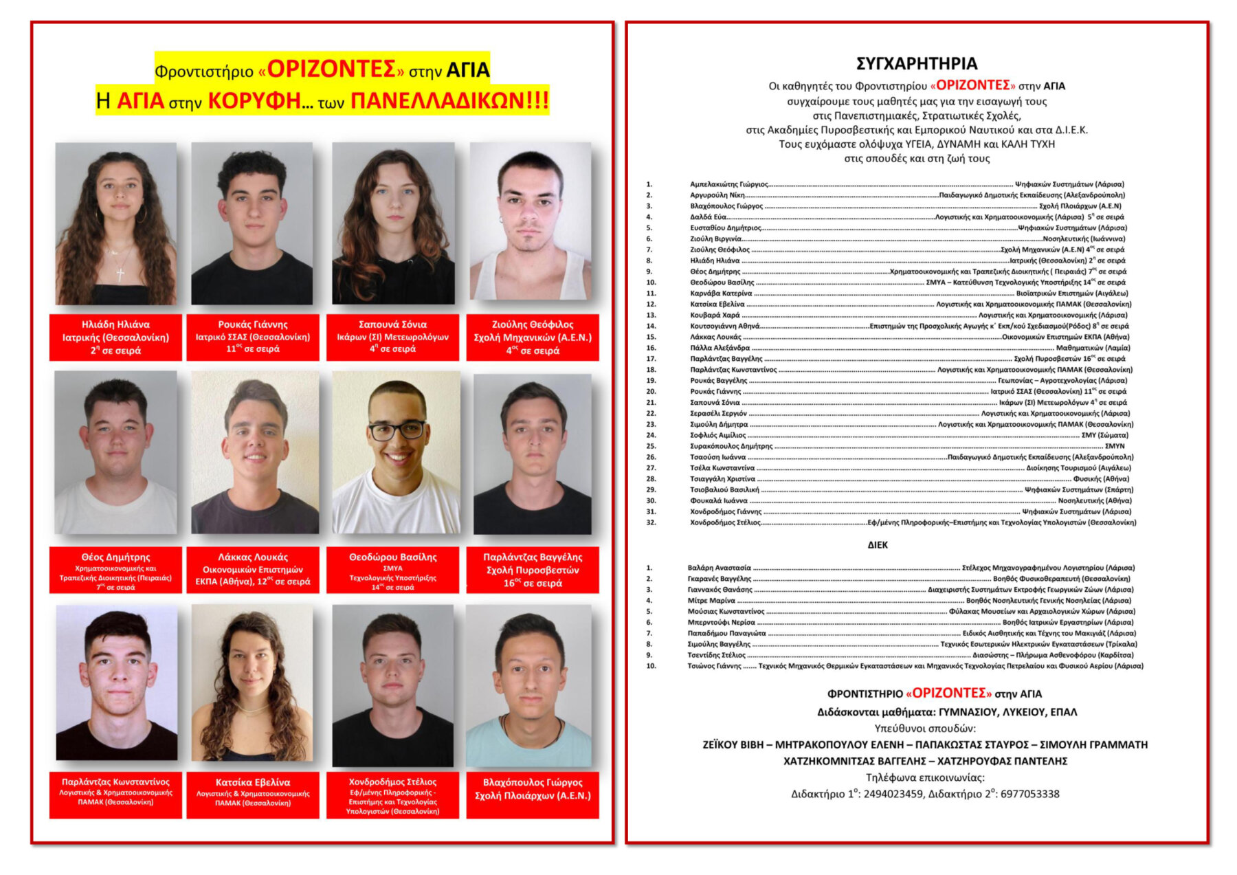 Αγιά: Τα ΣΥΓΧΑΡΗΤΗΡΙΑ του Φροντιστηρίου "ΟΡΙΖΟΝΤΕΣ" προς μαθητές και ...